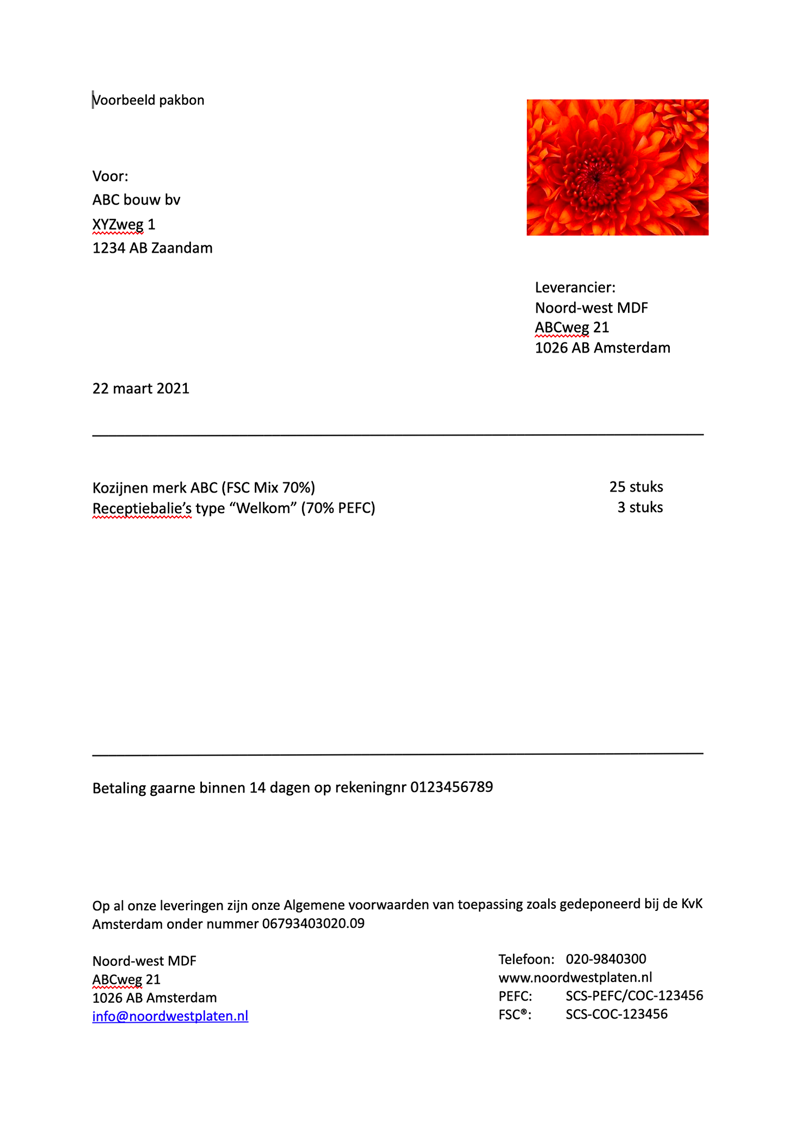 Voorbeeld pakbon • Ruud de Boer Advies